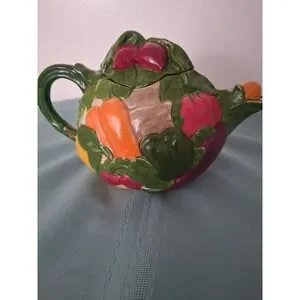 Kitchen | Vintage Vegetable Harvest Ceramic Teapot 3d Relief Hand ...